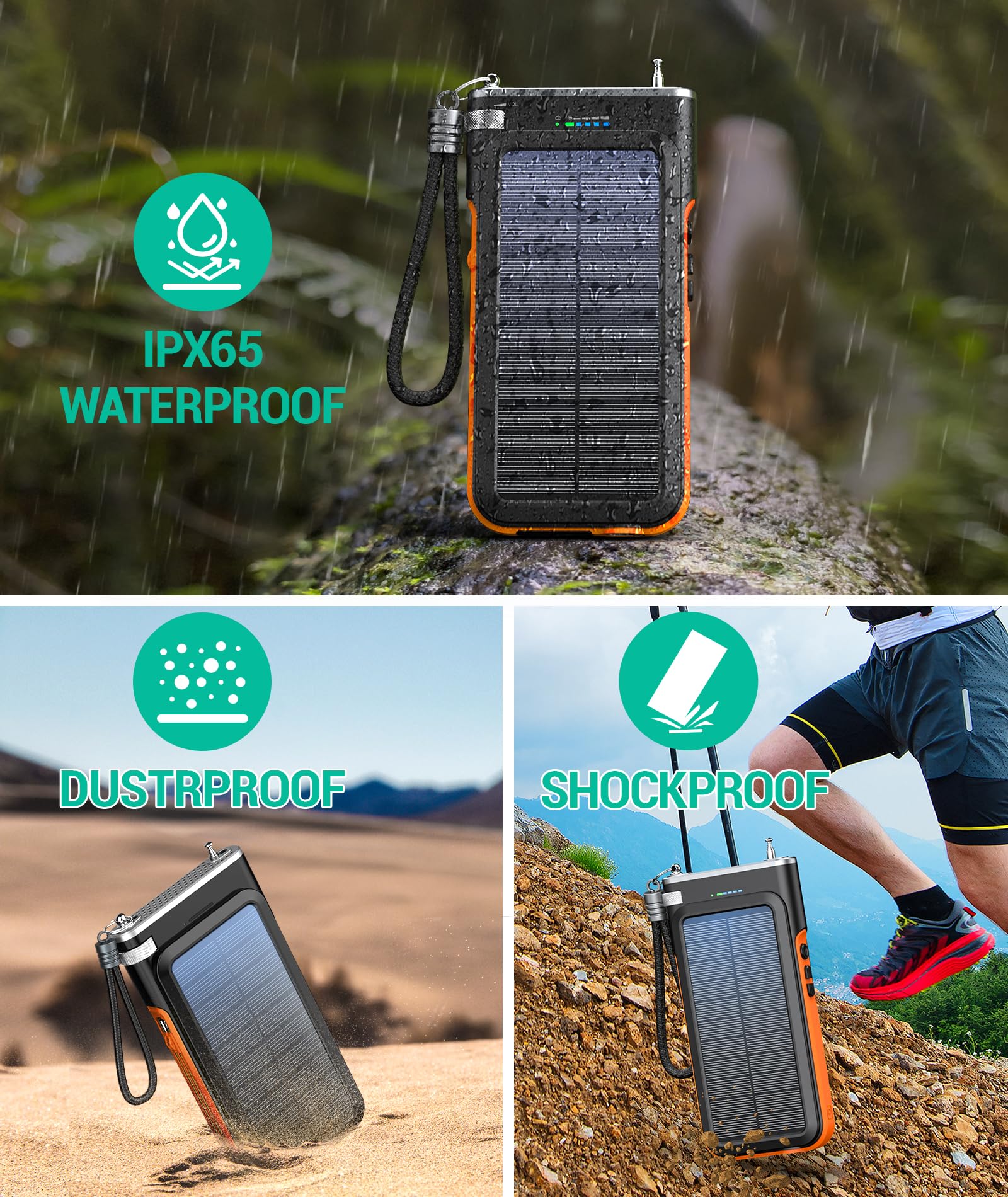 BLAVOR Solar Power Bank 20000mAh, Wireless Charging, QC 3.0 Fast ...