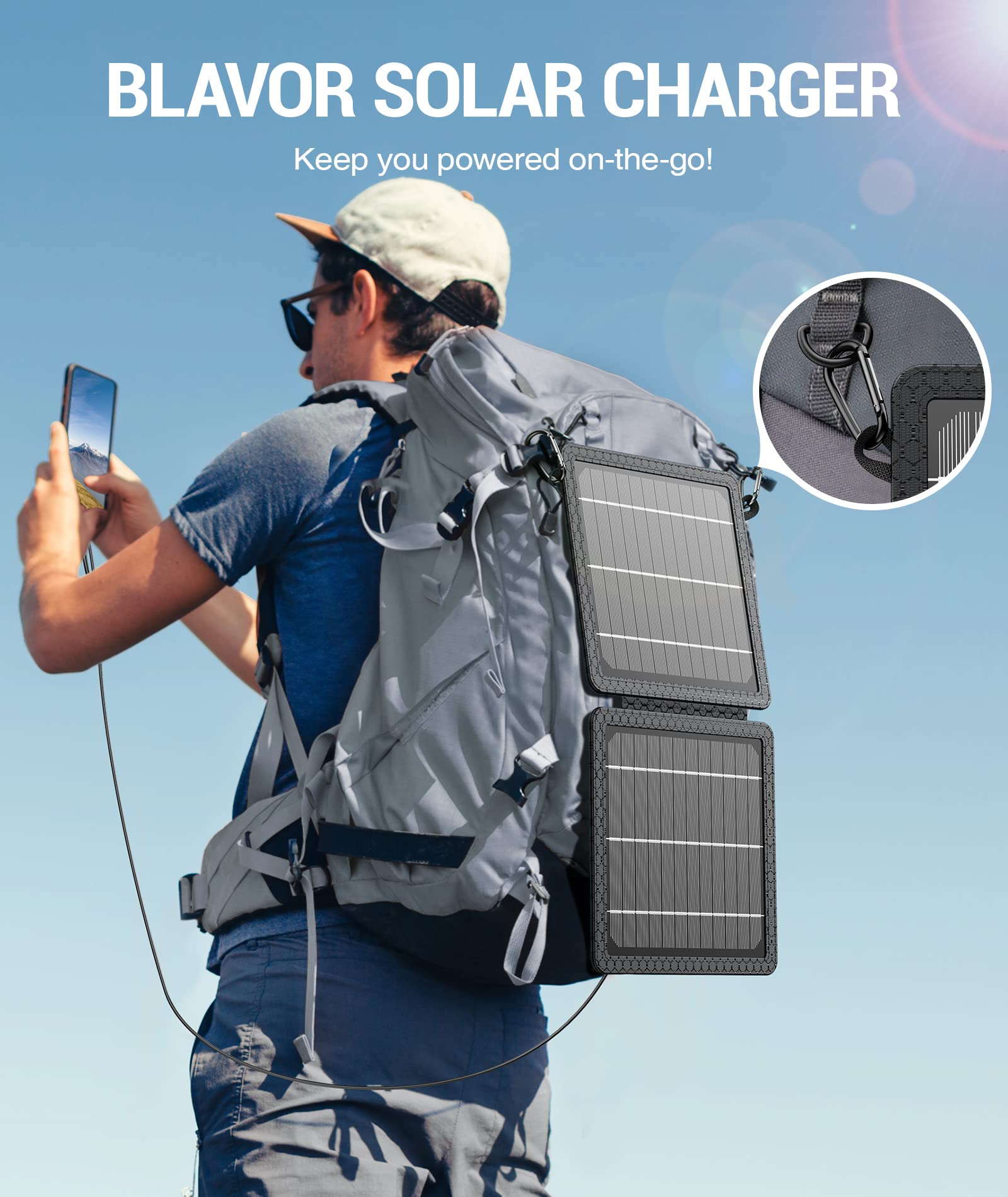 BLAVOR 10W Portable Solar Charger(5V/2A Max), Small Foldable Solar ...
