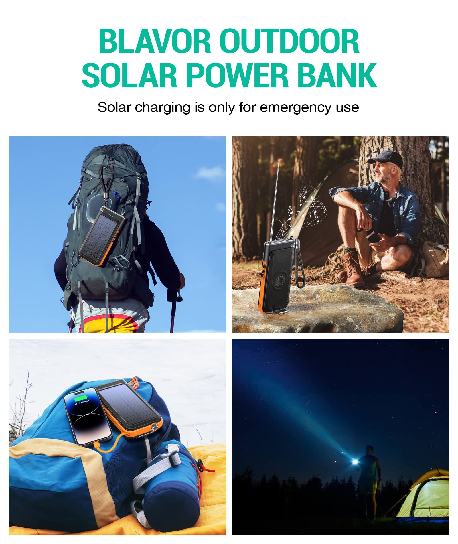BLAVOR Solar Power Bank 20000mAh, Wireless Charging, QC 3.0 Fast ...